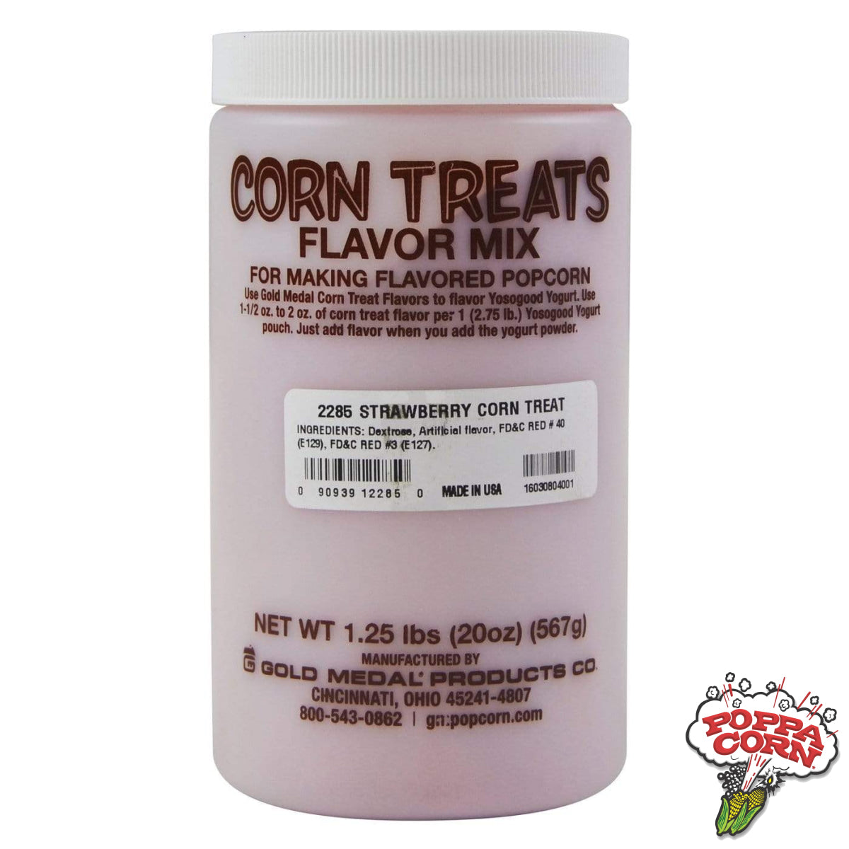 #10165 - Strawberry Candy Glaze Corn Treat Mix - 565g Jar | Poppa Corn Corp