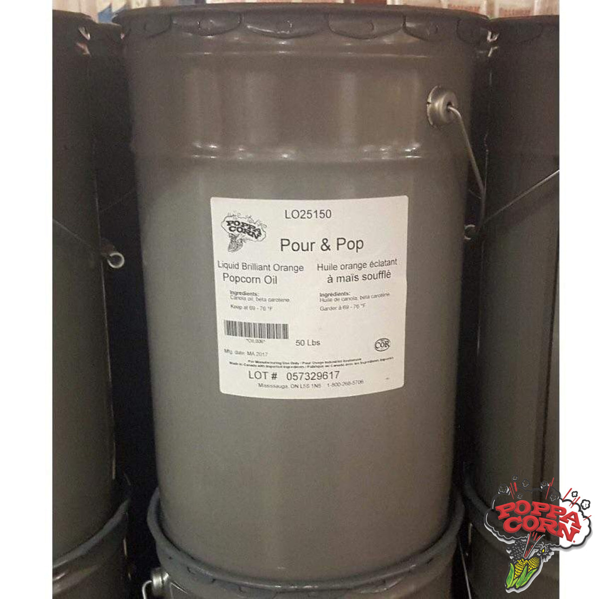 OIL006 - Pour & Pop Popping Oil - 50lb Pail | Poppa Corn Corp